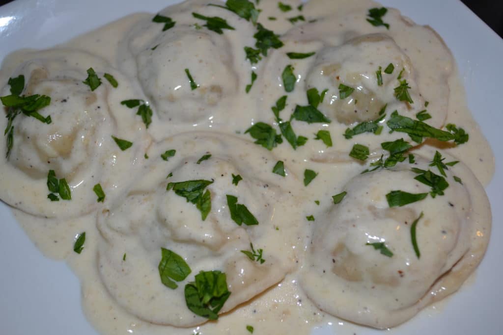 Shrimp Ravioli with Asiago Cream Sauce - Delish D'Lites