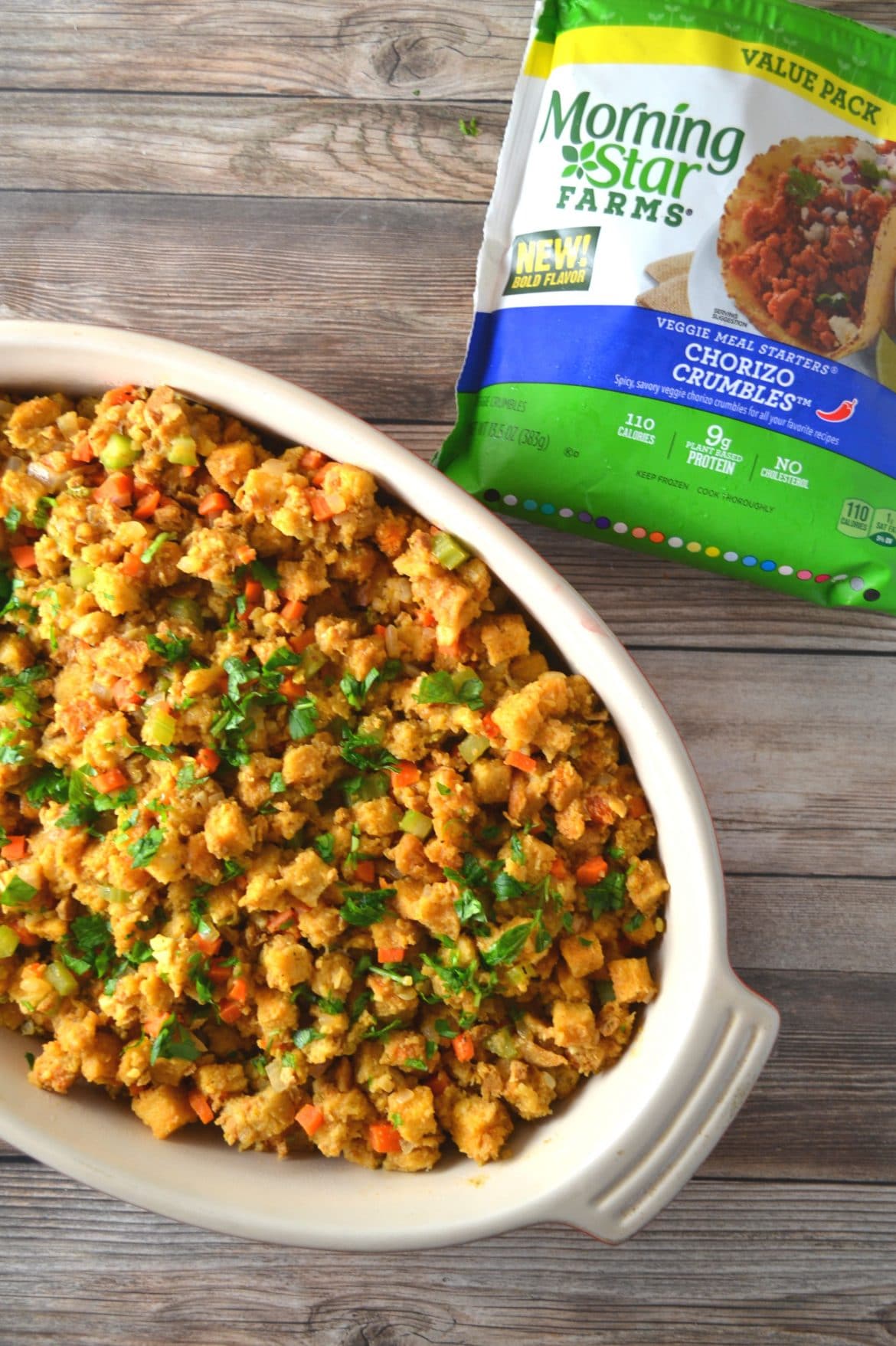 Vegan Chorizo Cornbread Stuffing - Delish D'Lites